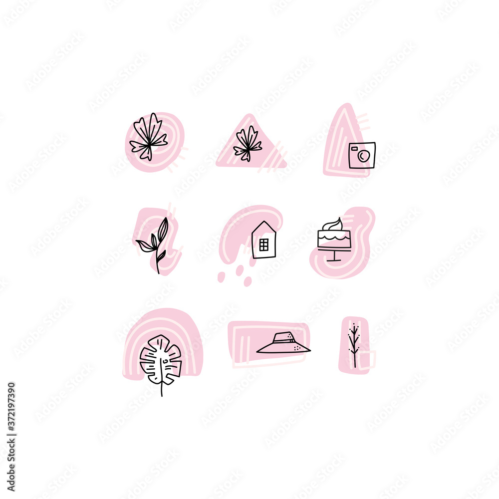 Highlight covers backgrounds. Set of beauty icons, logos. Modern logo ...