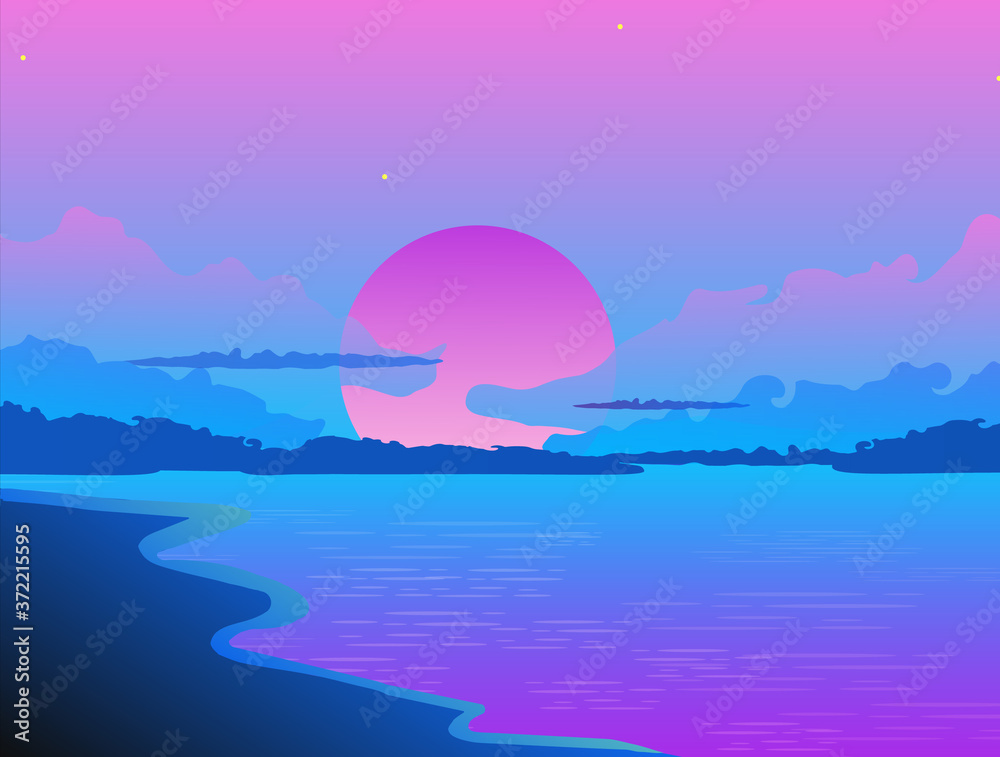 Purple Sunset On The Beach