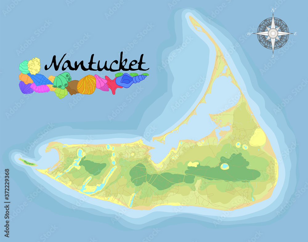Nantucket Island road. Realistic satellite background map with ...