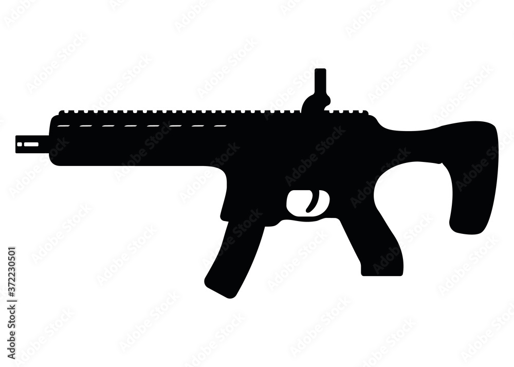 Submachine military gun, icon self defence automatic weapon concept ...