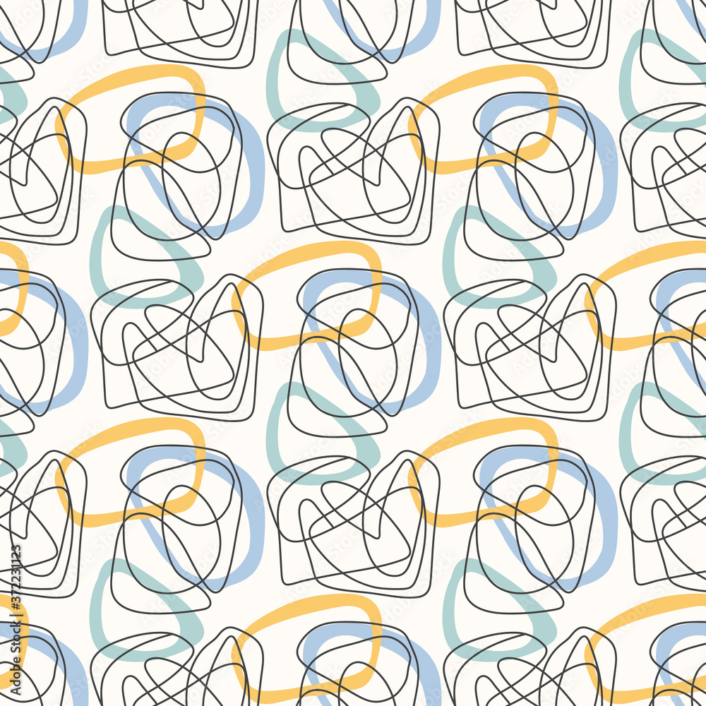 Irregular swirls and scrolls, curved one line doodle drawing. Ink pen ...