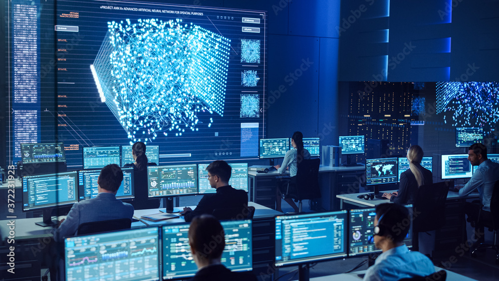 Naklejka Team of Professional Computer Data Science Engineers Work on ...