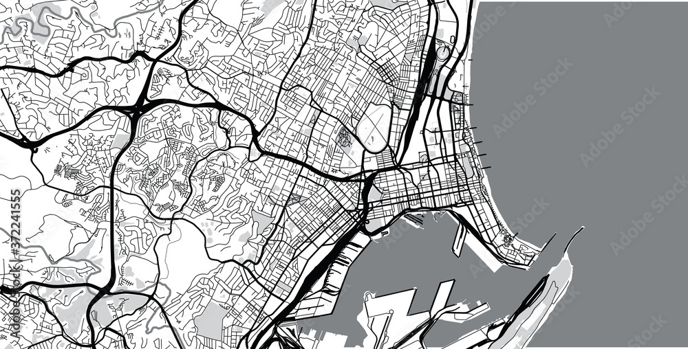 Urban vector city map of Durban, South Africa Stock Vector | Adobe Stock