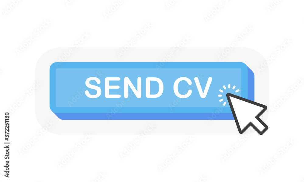 SEND CV blue 3D button with mouse pointer clicking. White background ...
