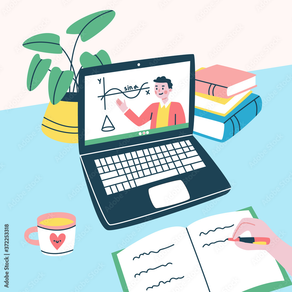 Online education, distance learning concept. A student's workplace with ...