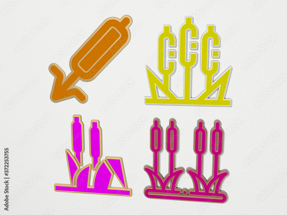 REED 4 icons set, 3D illustration for background and nature Stock ...
