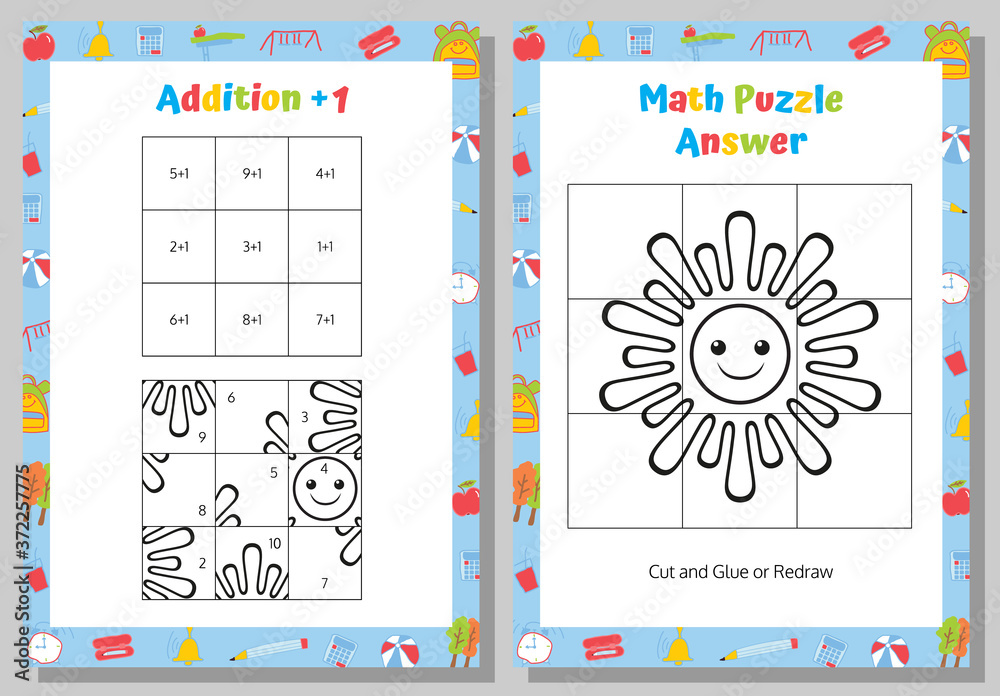 Addition Math Puzzle Worksheet. Educational Game. Mathematical Game ...