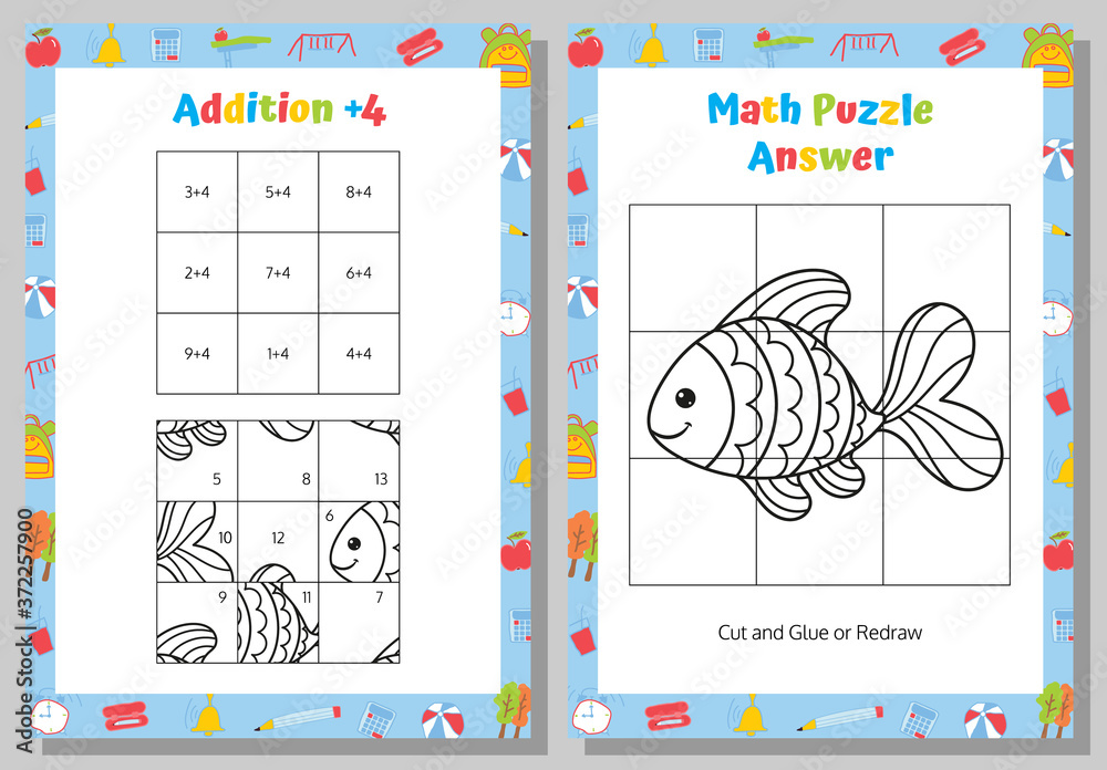 Addition Math Puzzle Worksheet. Educational Game. Mathematical Game ...