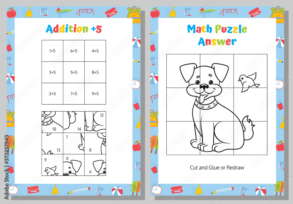 Addition Math Puzzle Worksheet. Educational Game. Mathematical Game ...