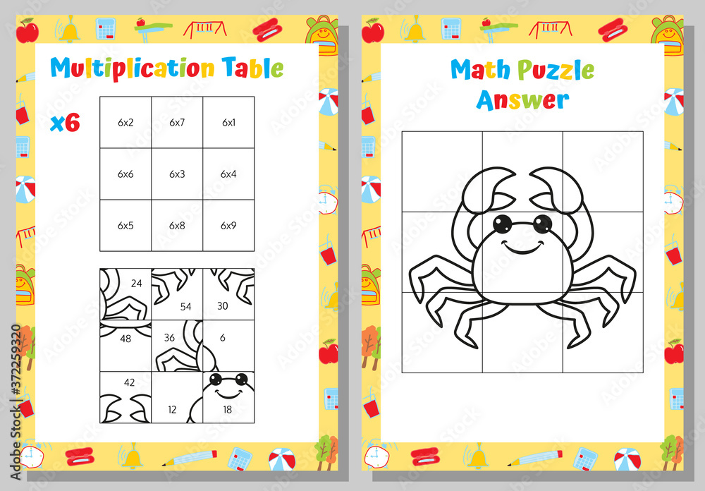 Multiplication Table Math Puzzle Worksheet. Educational Game ...