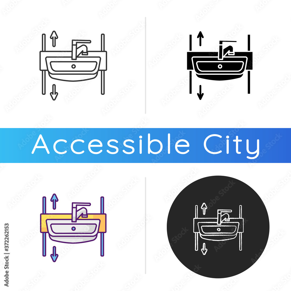 Adjustable height sink icon. Rise and fall wash basin for wheelchair ...
