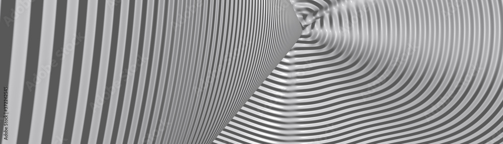 Ultra wide 3D abstract background of curved geometrical patterns of ...