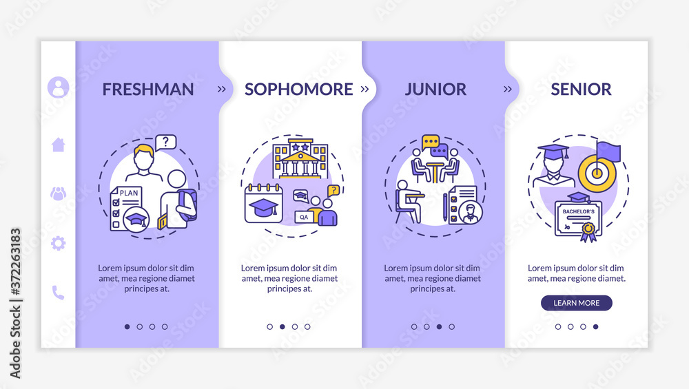 Class years onboarding vector template. Students from different study ...