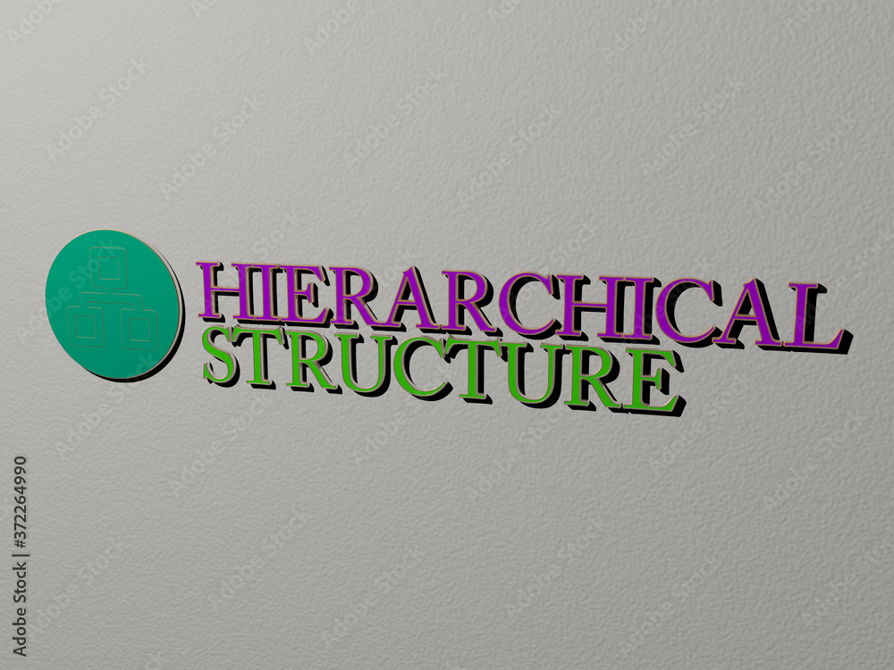 3D representation of hierarchical structure with icon on the wall and ...