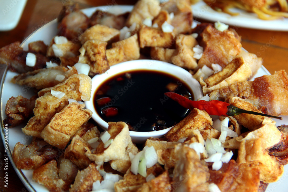 Filipino dish called Tokwa't Baboy or chopped fried Tofu and crispy ...