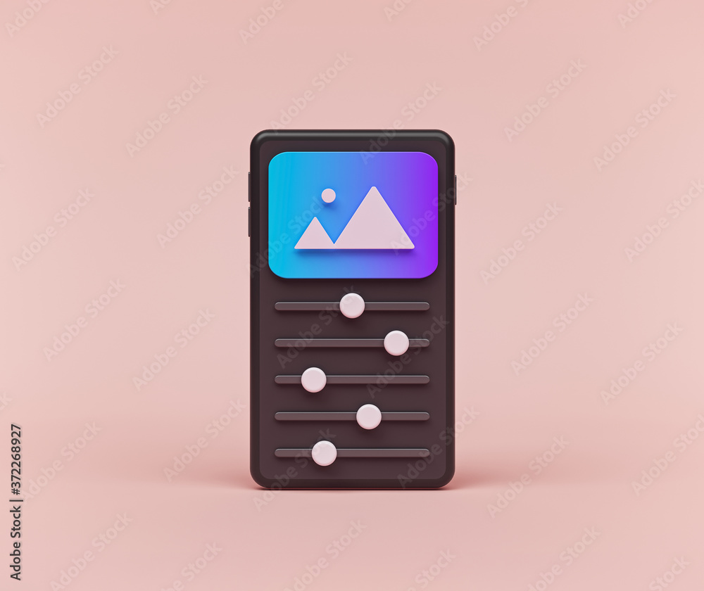 smartphone Photo Editing app minimal design. 3d rendering Stock ...