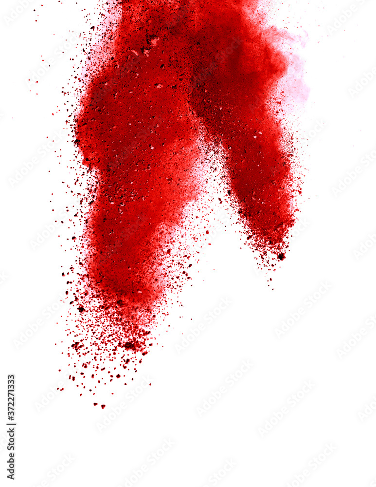 Red dust particle splash isolated on white background. Stock Photo ...