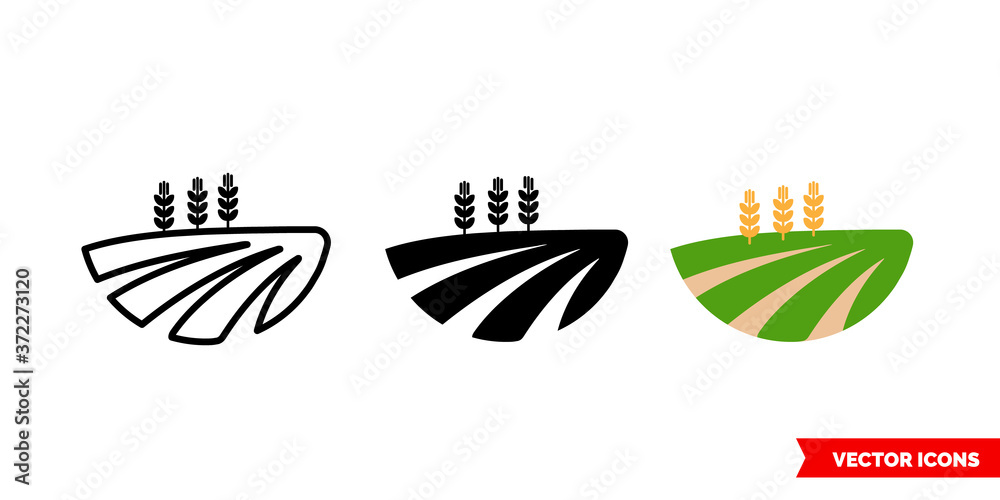 Field and millet icon of 3 types color, black and white, outline ...