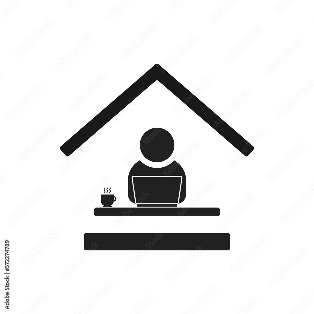 Remote work from home office flat vector icon. Black editable symbol of ...