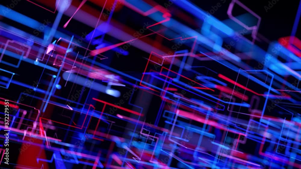 Stockvideon Motion graphics, sci-fi bg with flow of blue red neon glow ...