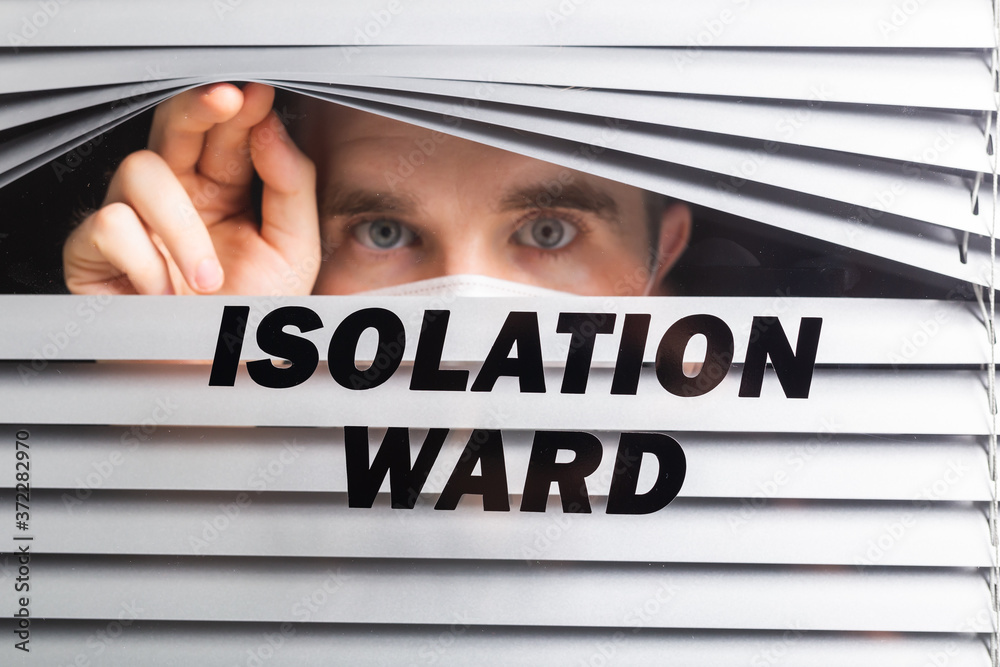 Hospital quarantine or isolation of patient standing alone in room with ...
