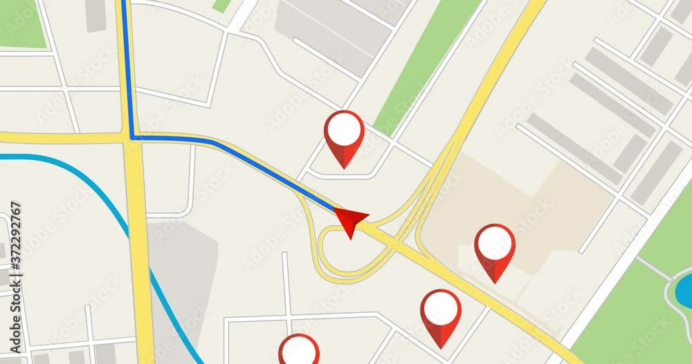 GPS Tracking. GPS navigation concept. Arrow moving forward on a map ...