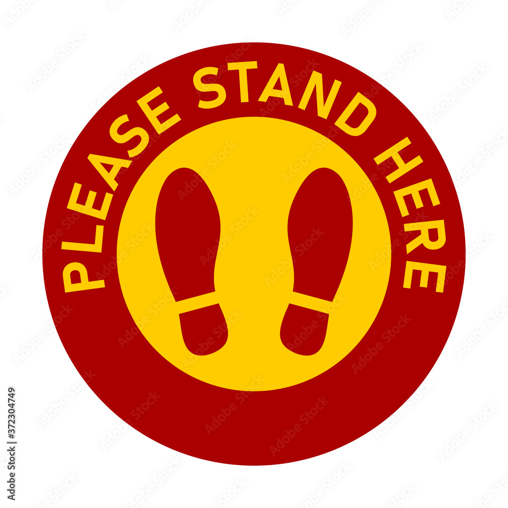 Please Stand Here Round Floor Marking Icon with Text and Shoeprints for ...