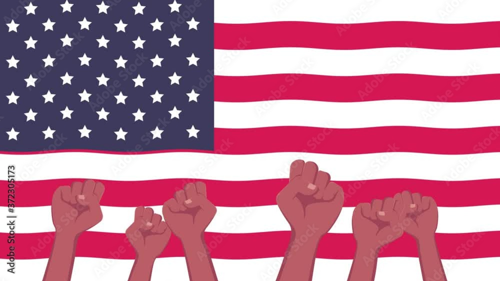 Racism concept. Black hands animation clenched fist upward in unity ...