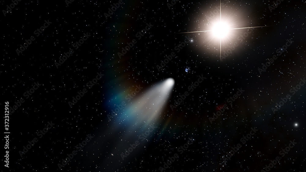 comet in space, comet tail in space, realistic comet, comet in outer ...