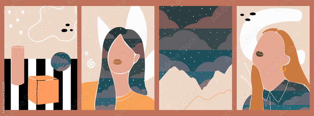 Abstract poster collection. Set of female shapes and silhouettes ...