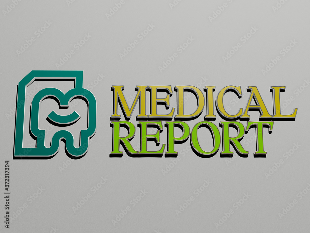 3D illustration of medical report graphics and text made by metallic ...