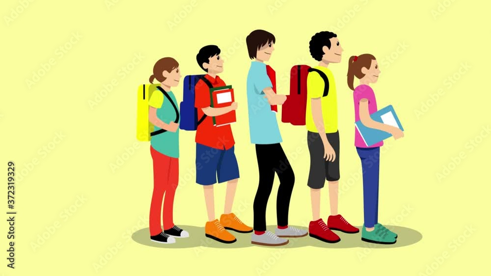 Elementary school kids queuing in the studio Stock Video | Adobe Stock