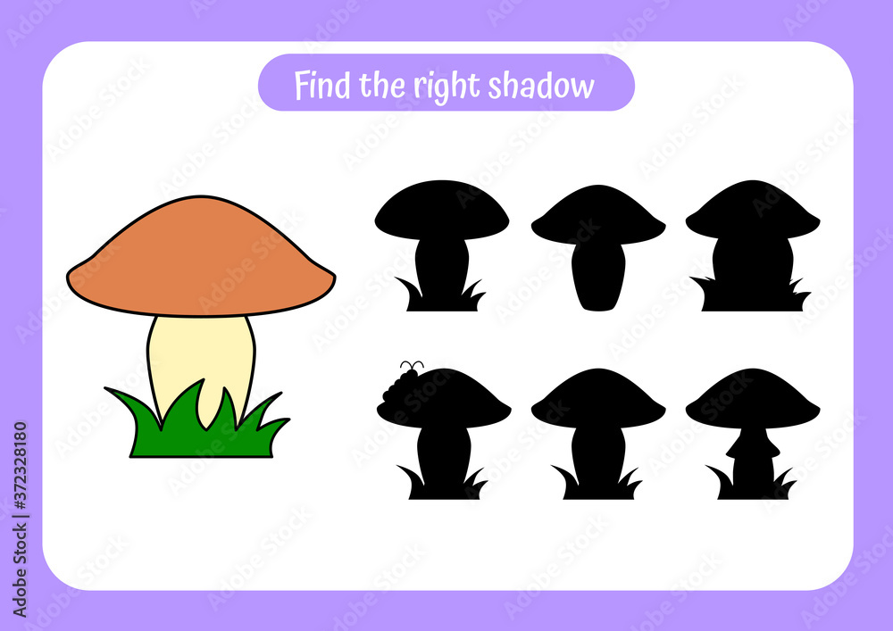 Worksheet find the right shadow for the picture of mushroom ...