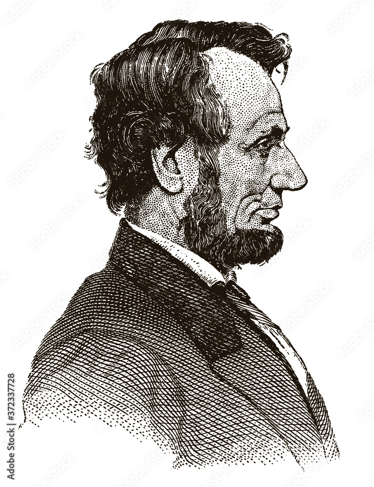 Poster Antique portrait of Abraham Lincoln, historic American president ...