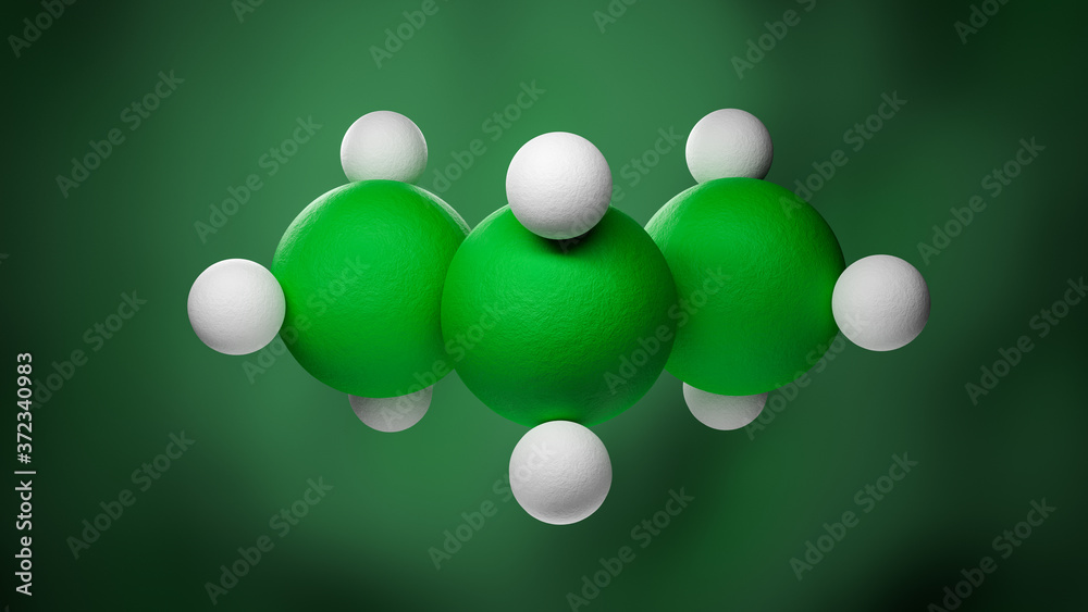Model of a propane molecule of the family of the single bonded ...