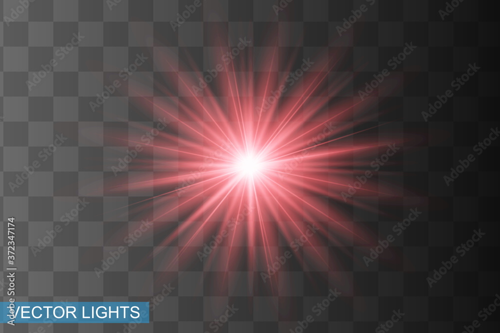 Red glowing light explodes on a transparent background. Sparkling ...