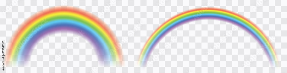 Realistic colorful rainbow. Transparent rainbows set. Vivid rainbow ...