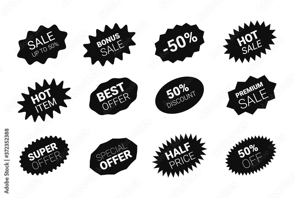 Starburst sticker set for promo sale. Vector badge shape with signs ...