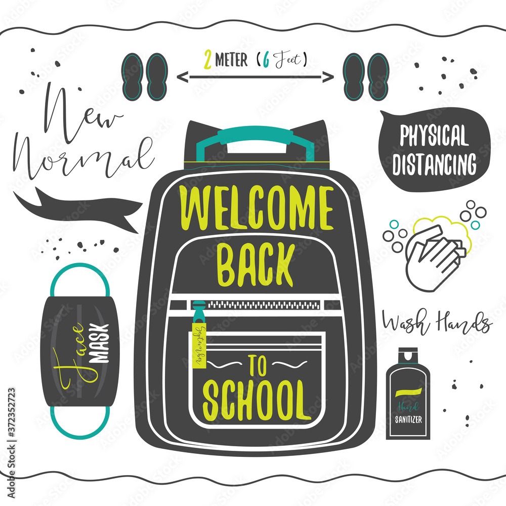 Black silhouette Welcome Back to School and new normal design with ...