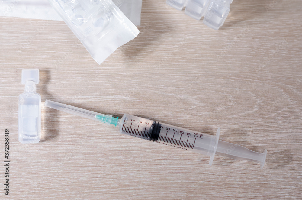 Injection of vaccines and syringes. It is used for the prevention ...