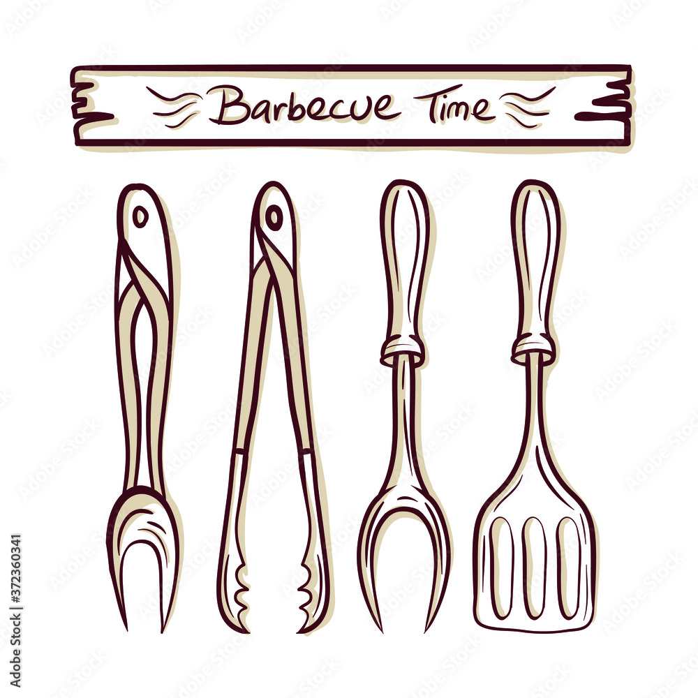 Barbecue - BBQ doodles vector illustration with hand drawn style, New ...