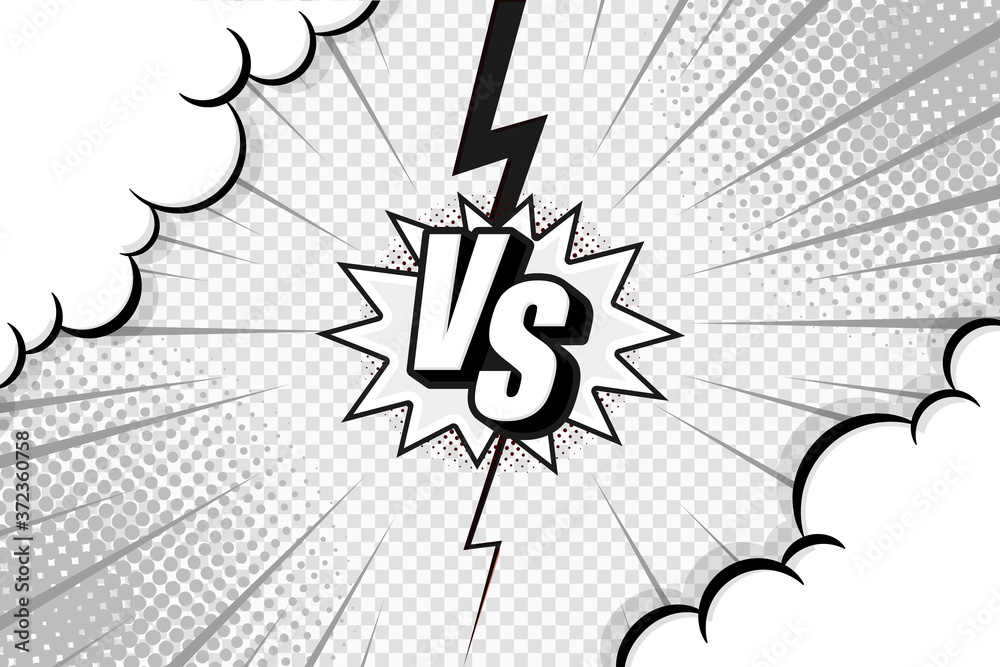VS frame with clouds. Versus pop art design on transparent background ...
