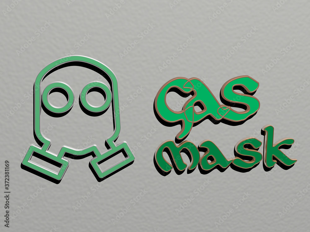 GAS MASK icon and text on the wall, 3D illustration for background and ...