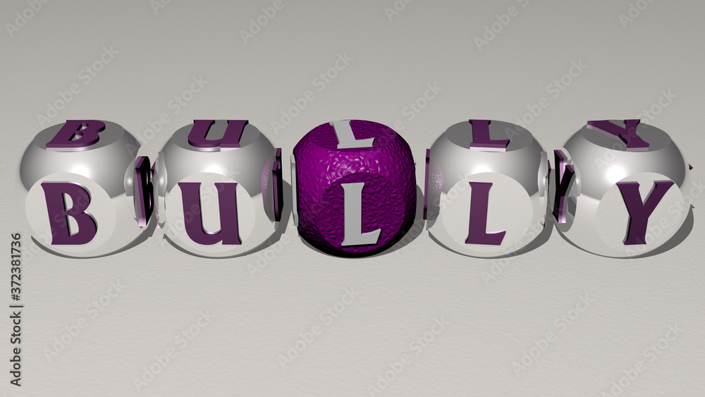 BULLY text by cubic dice letters, 3D illustration for bullying and ...