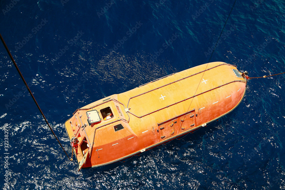 A lifeboat or life raft carried for emergency evacuation in the event ...