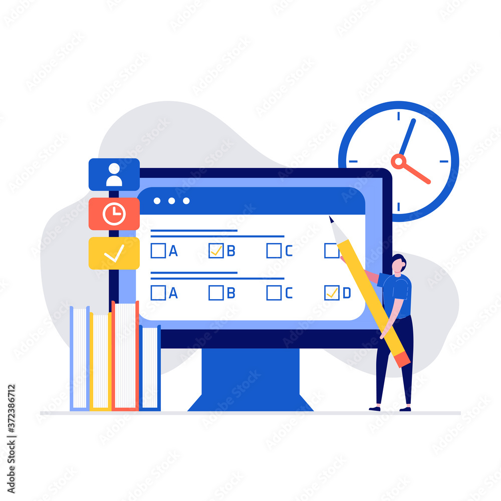 Online examination platform vector illustration concept with big ...