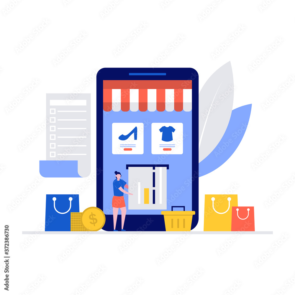 Online shopping app concept with characters using smartphone, credit ...