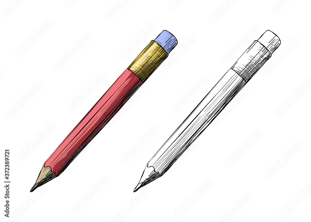 Hand drawing art and sketch of a pencil Stock Vector | Adobe Stock