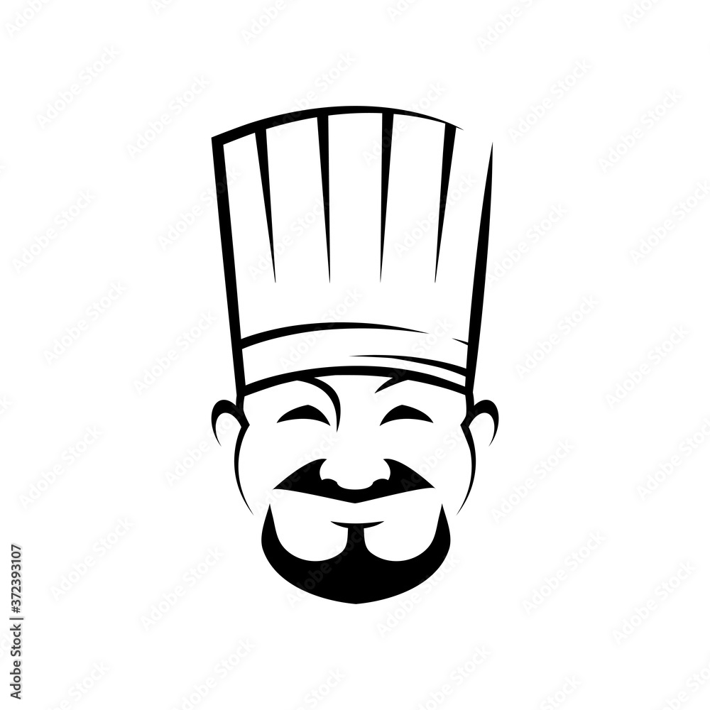 Mongol chef contour vector illustration. Happy cook in professional hat ...