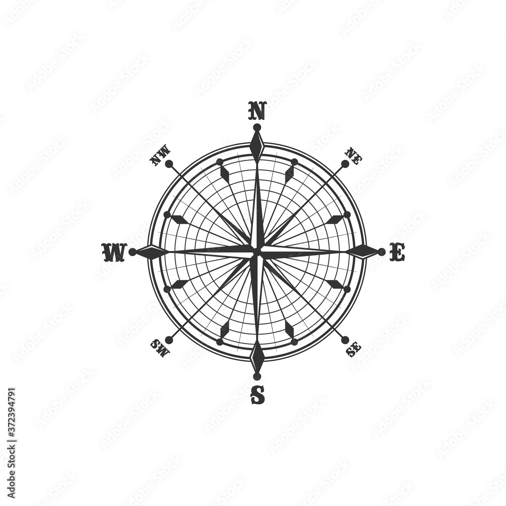 Compass symbol and sign, isolated vector marine navigation element ...